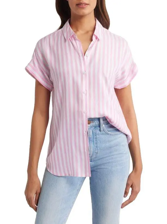 BEACHLUNCHLOUNGE Kenzie Stripe Short Sleeve Shirt - Pink Flamingo