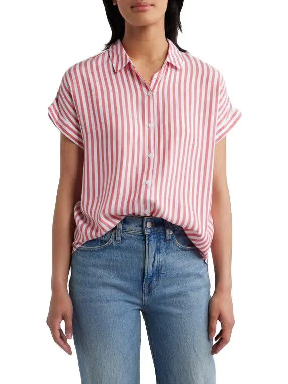 BEACHLUNCHLOUNGE Kenzie Stripe Short Sleeve Shirt - Red Apple