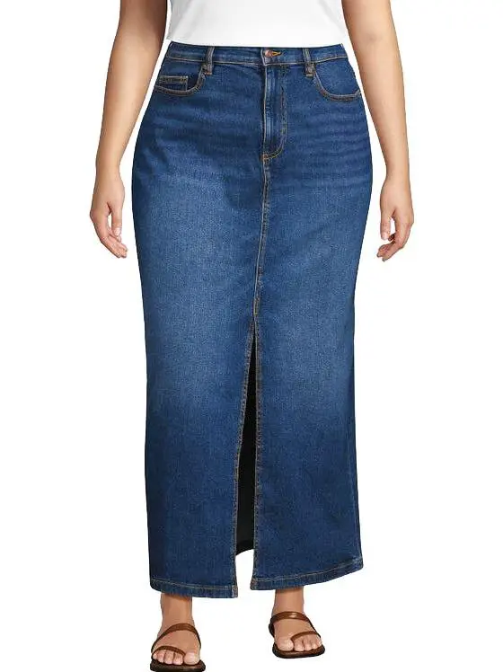 LANDS' END Denim Maxi Skirt - Indigo Tide Blue