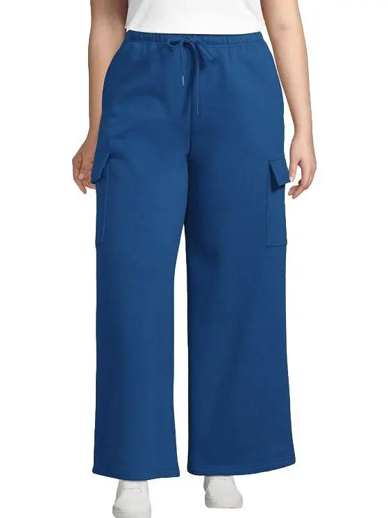 LANDS' END High Rise Wide Leg Cargo Pants - Vintage Twilight Blue