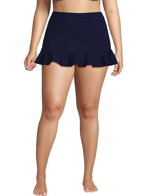 LANDS' END Ruffle Hem Mini Swim Skirt - Deep Sea Navy
