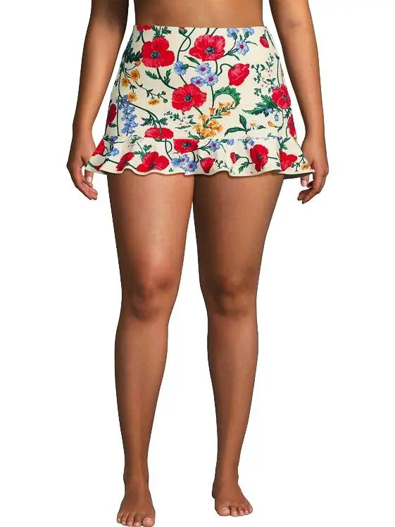 LANDS' END Ruffle Hem Mini Swim Skirt - Egret/poppy Floral
