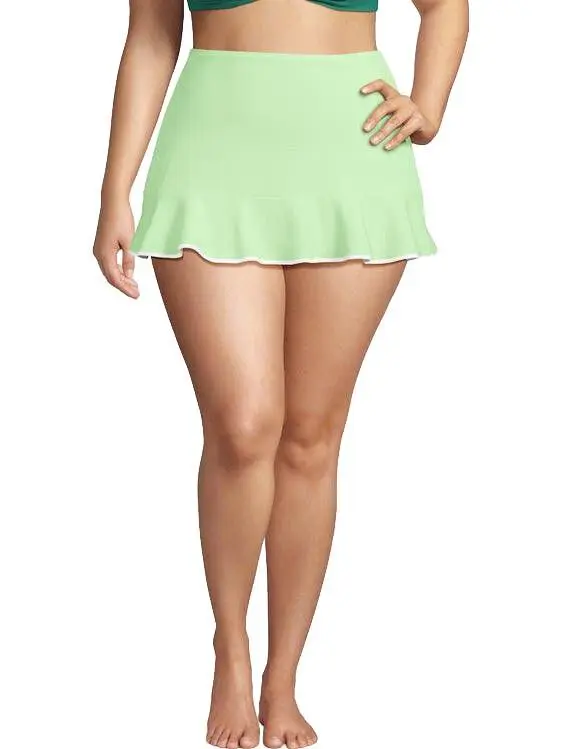 LANDS' END Ruffle Hem Mini Swim Skirt - Icy Mint/white