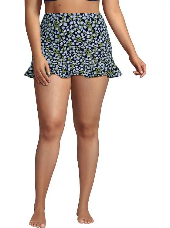 LANDS' END Ruffle Hem Mini Swim Skirt - Navy Mini Bloom Floral