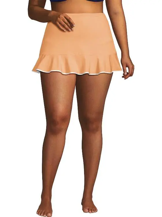 LANDS' END Ruffle Hem Mini Swim Skirt - Orange Mist/white