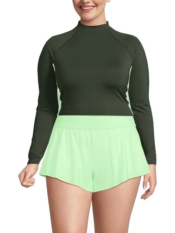 LANDS' END Long Sleeve Upf 50 Sun Protection Rash Guard - Olive Green/icy Mint