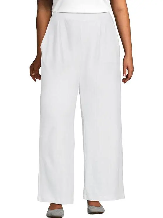 LANDS' END Knit High Rise Pleated Wide Leg Pants - White