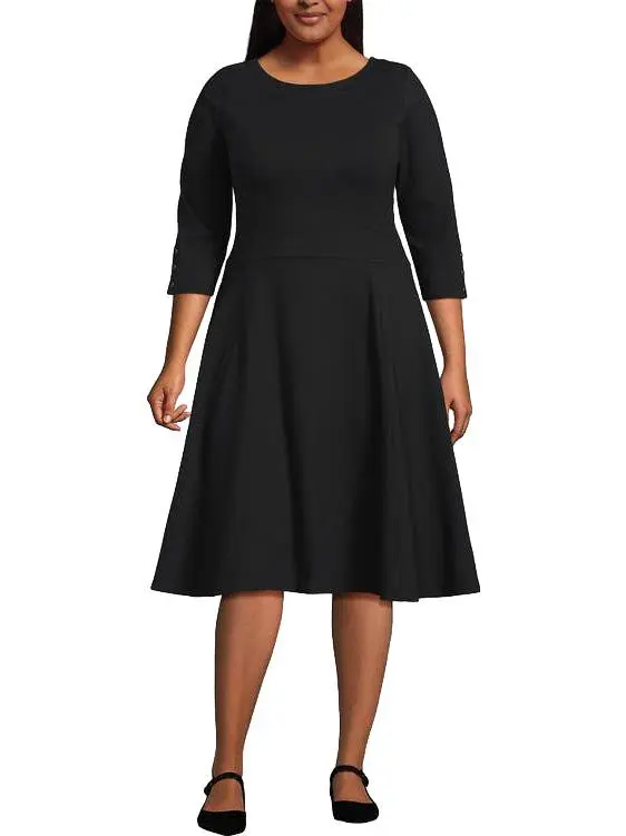 LANDS' END Starfish 3/4 Sleeve Midi Dress - Black