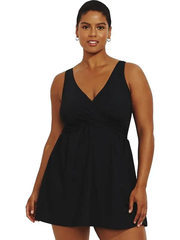 LANDS' END Slendersuit™ V-neck Wrap Swim Dress - Black