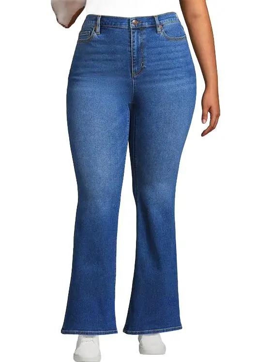 LANDS' END High Rise Denim Skinny Flare Jeans - Indigo Tide Blue