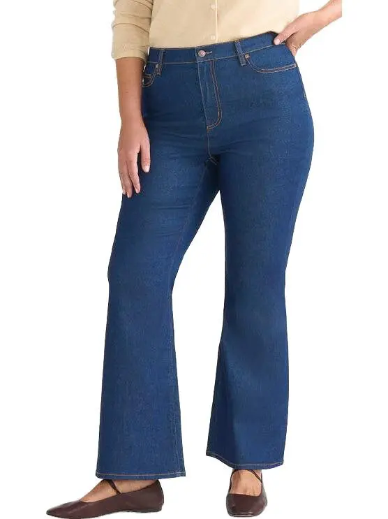 LANDS' END High Rise Denim Skinny Flare Jeans - River Rinse