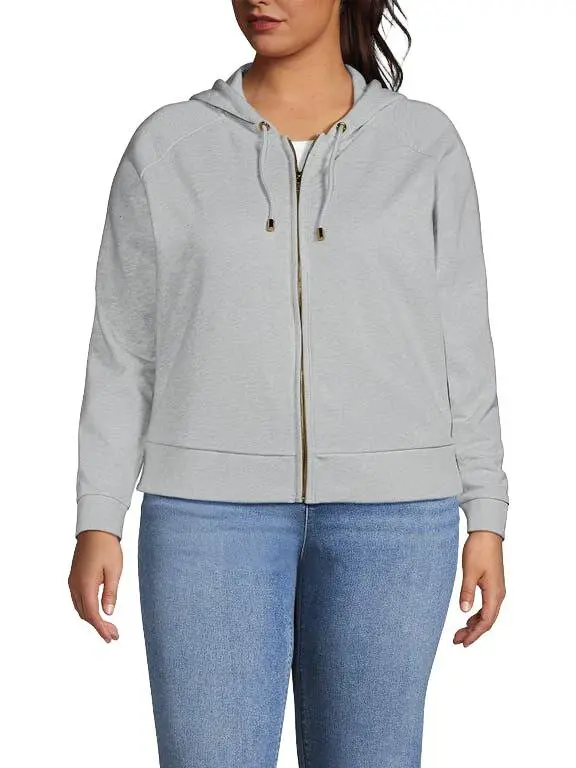 LANDS' END Relaxed Full Zip Hoodie - Soft Light Gray Heather
