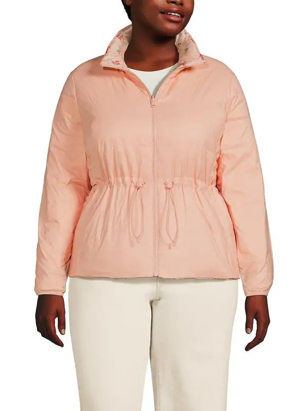 LANDS' END Wanderweight Reversible Packable Down Jacket - Pink/oyster Pink Floral