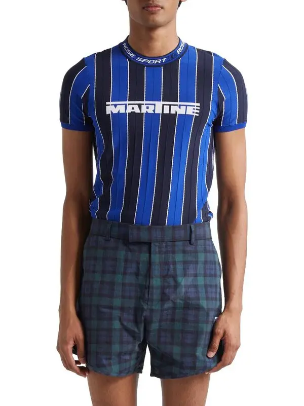 Martine Rose Tight Logo Jacquard Stripe T-shirt - Blue