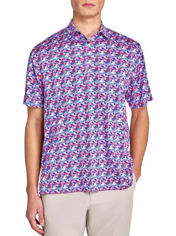 CON.STRUCT Regular Fit Stars & Stripes Recycled Performance Golf Polo - Blue/red