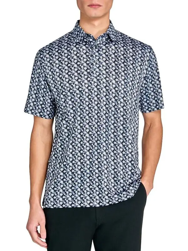CON.STRUCT Regular Fit Tropical Flower Recycled Performance Golf Polo - Black/white