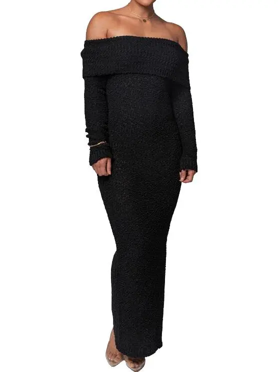 JLUXLABEL Olivea Bouclé Long Sleeve Sweater Dress - Black