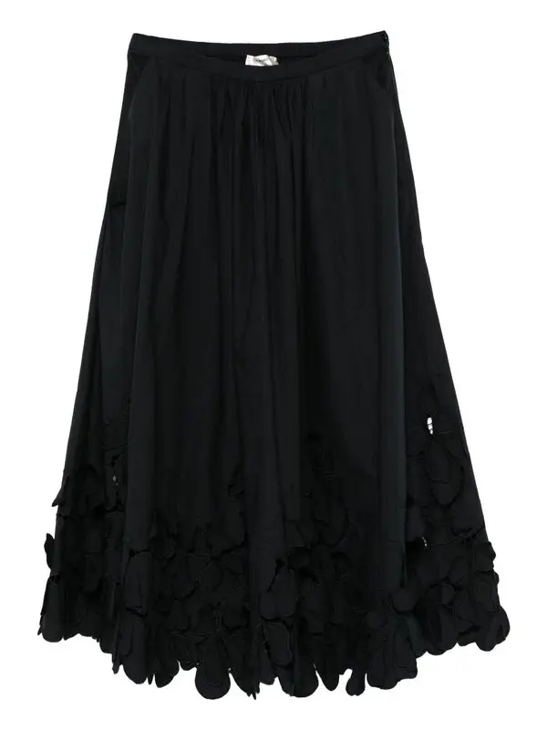 FORTE_FORTE Embroidered Cotton A-line Skirt - Black