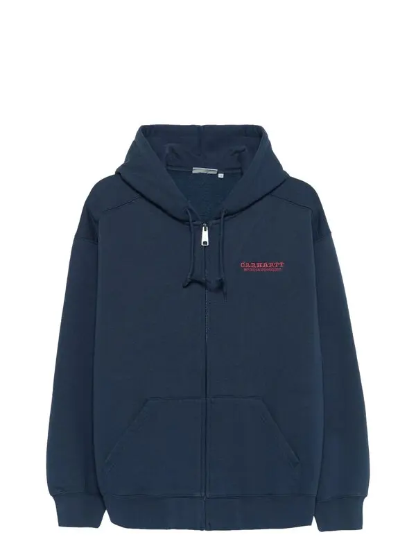 Carhartt Work In Progress Logo Cotton Zipped Hoodie - Blue