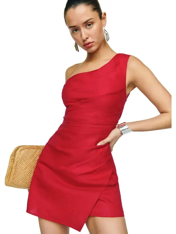 REFORMATION Ciro Linen Mini Dress - Red