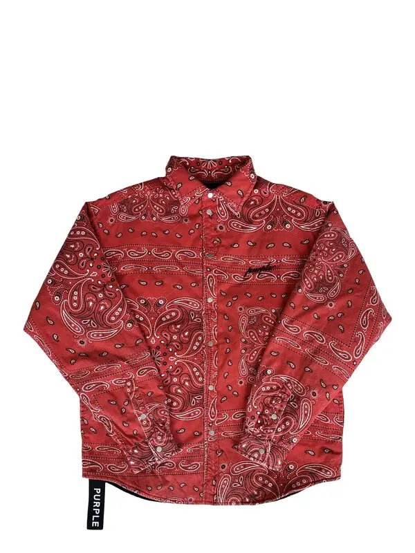 PURPLE BRAND Padded Quilt Lined Bandana Shirt - Red