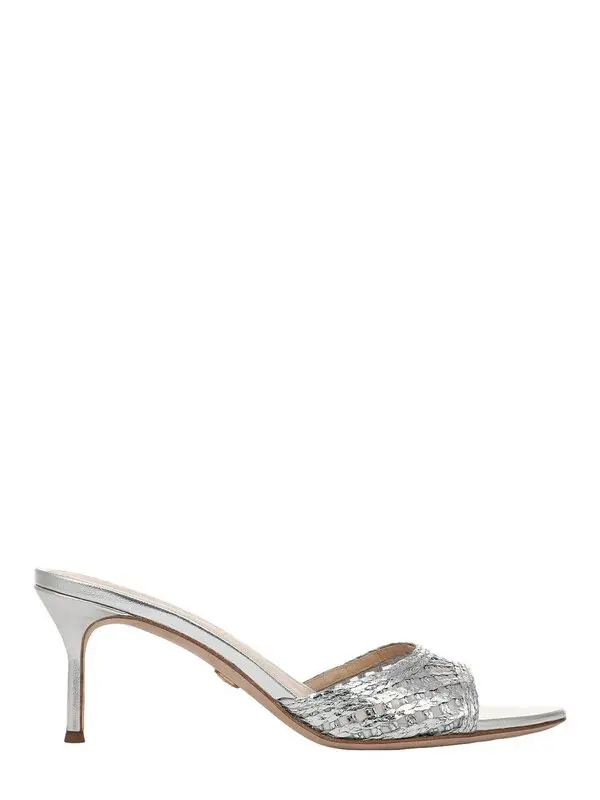 Veronica Beard Tia Raffia Sandals - Silver