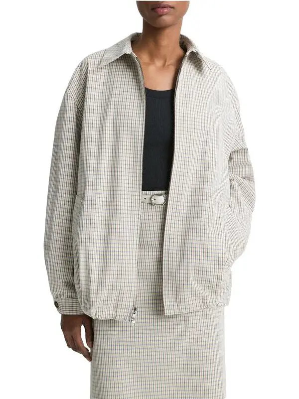 Vince Gardener Check Cotton Oversized Bomber Jacket - Red