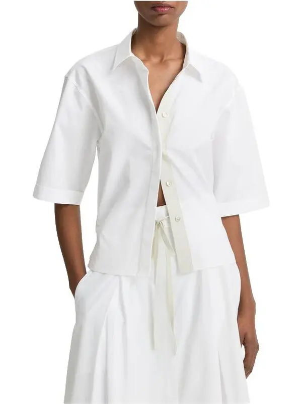 Vince Cotton Button-front Shirt With Canvas Tape Accents - White