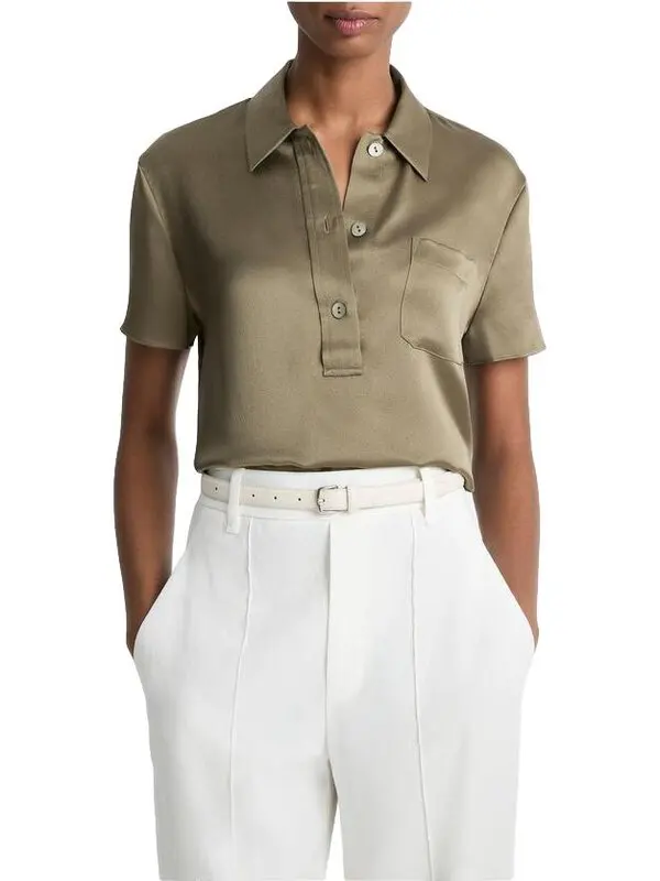 Vince Silk Short-sleeve Polo Shirt - Natural