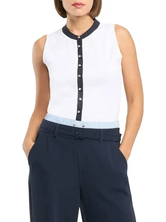 Cinq À Sept Beverly Embellished Ribbed Top - White/navy