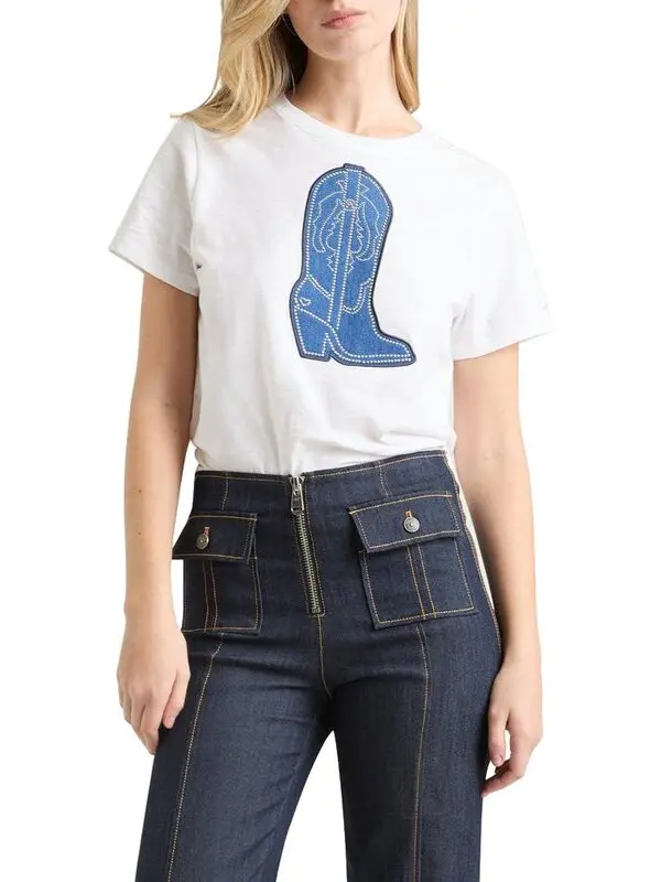 Cinq À Sept Denim Boot T-shirt - White/indigo