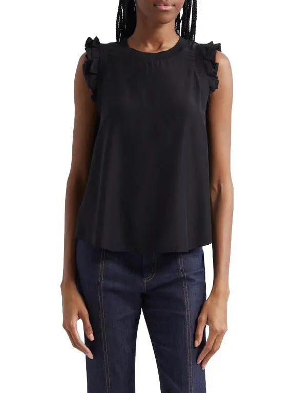 Cinq À Sept Lenore Ruffle-sleeve Silk Top - Black