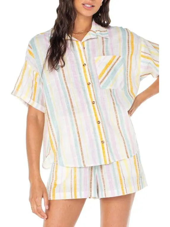 Roxy Beach Nostalgia Stripe Camp Shirt - Egret