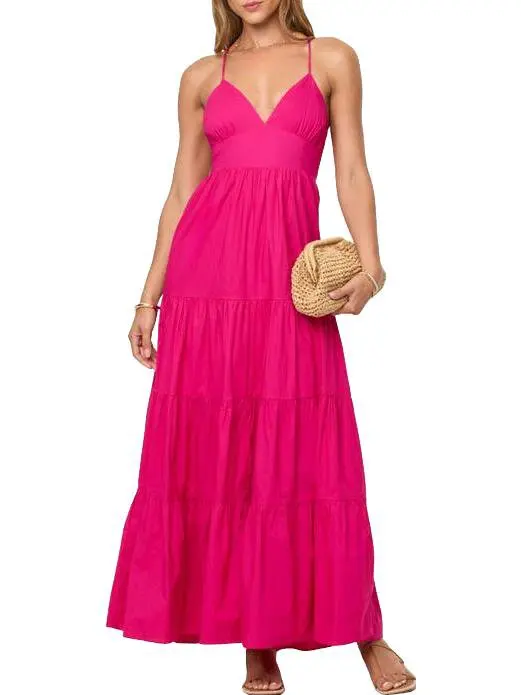 L*Space Laina Tiered Cotton Poplin Maxi Dress - Bougainvillea