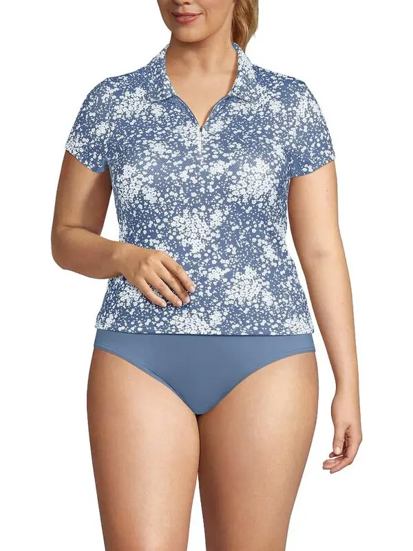 LANDS' END Short Sleeve Upf 50 Rash Guard - Dusk Sky Meadow Ditsy Floral
