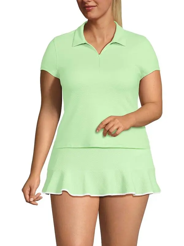 LANDS' END Short Sleeve Upf 50 Rash Guard - Icy Mint/white