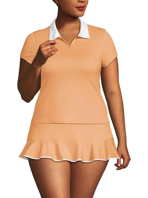 LANDS' END Short Sleeve Upf 50 Rash Guard - Orange Mist/white