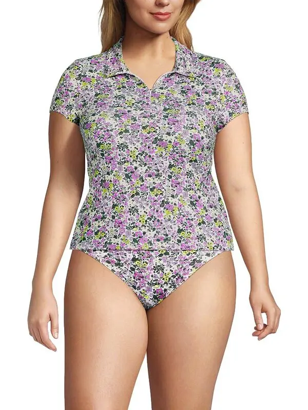 LANDS' END Short Sleeve Upf 50 Rash Guard - White Multi Ditsy Floral