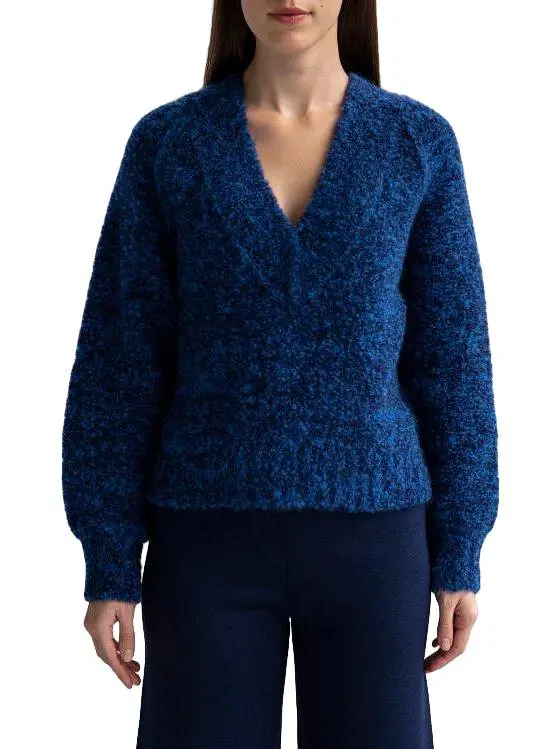 SSKEIN V-neck Bouclé Pullover - Sky Navy