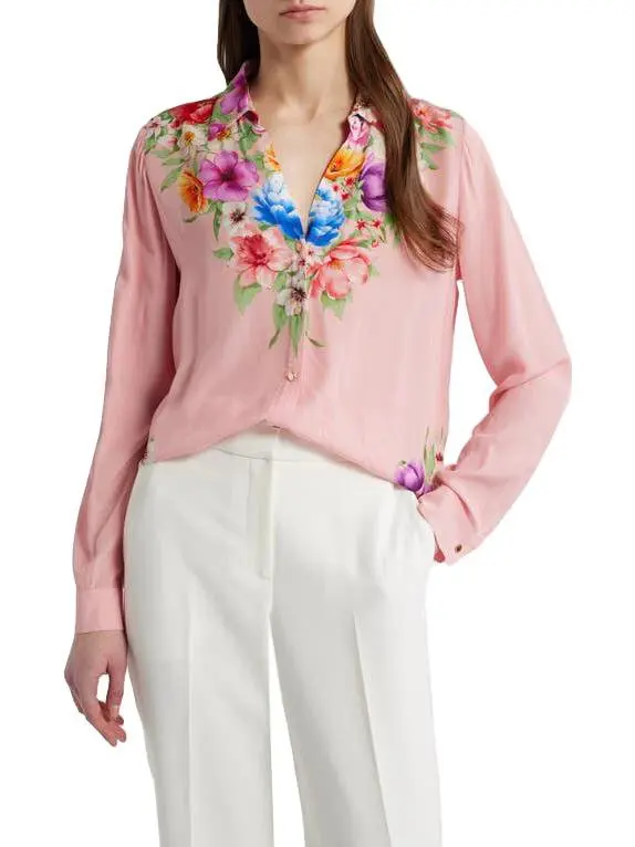Elie Tahari Madeline Floral Print Shirt - Diamond Floral Print
