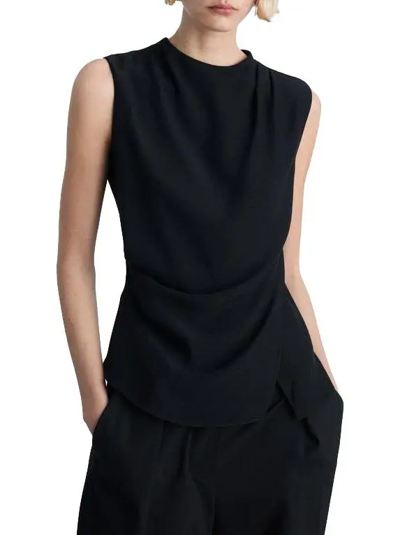 Mango Area Drape Sleeveless Top - Black