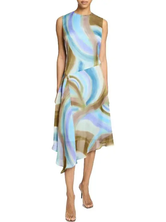 Santorelli Cecilia Abstract Swirl Printed Midi Dress - Aquamarine Multi
