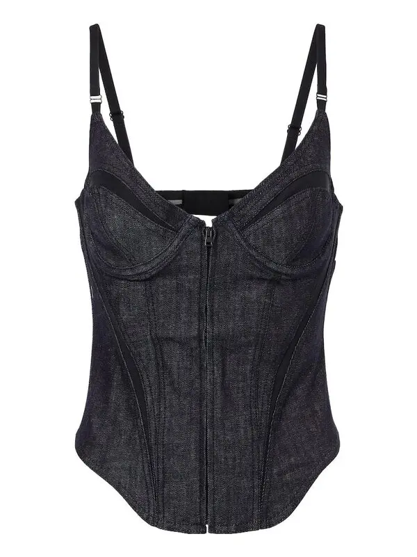 MUGLER Mesh-trimmed Denim Corset - Black