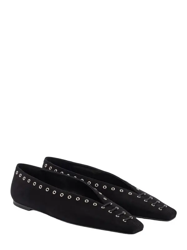 TOTEME Suede Lace-up Ballet Flats - Black