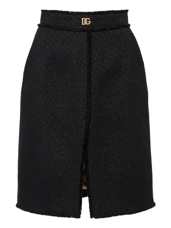 Dolce & Gabbana Dg Wool-blend Tweed Midi Skirt - Black