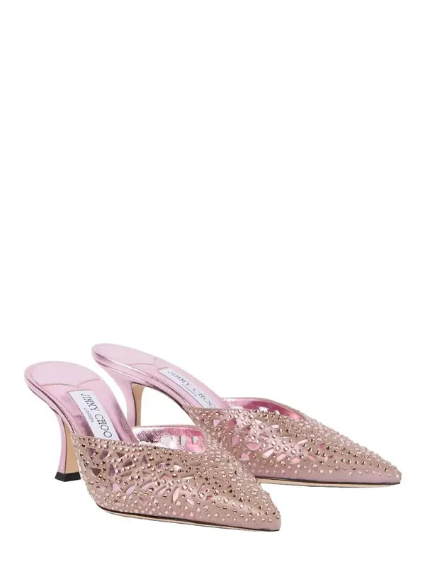 JIMMY CHOO Solar 70 Embellished Laser-cut Suede Mules - Pink