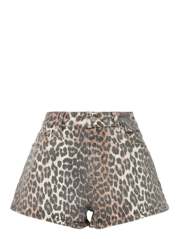 GANNI Leopard-print Denim Shorts - Multicoloured