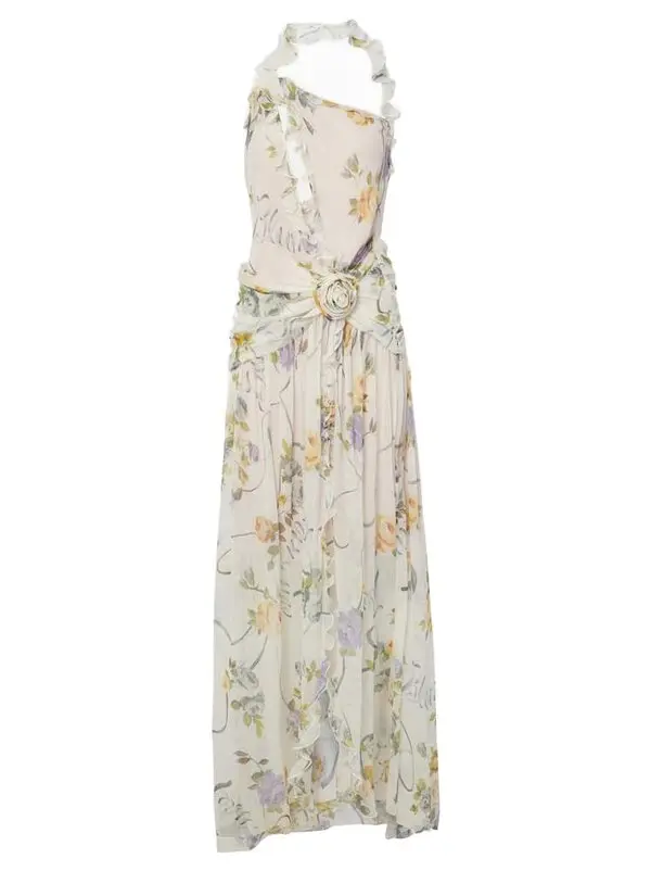 Blumarine Floral Silk Creponne Maxi Dress - Multicoloured