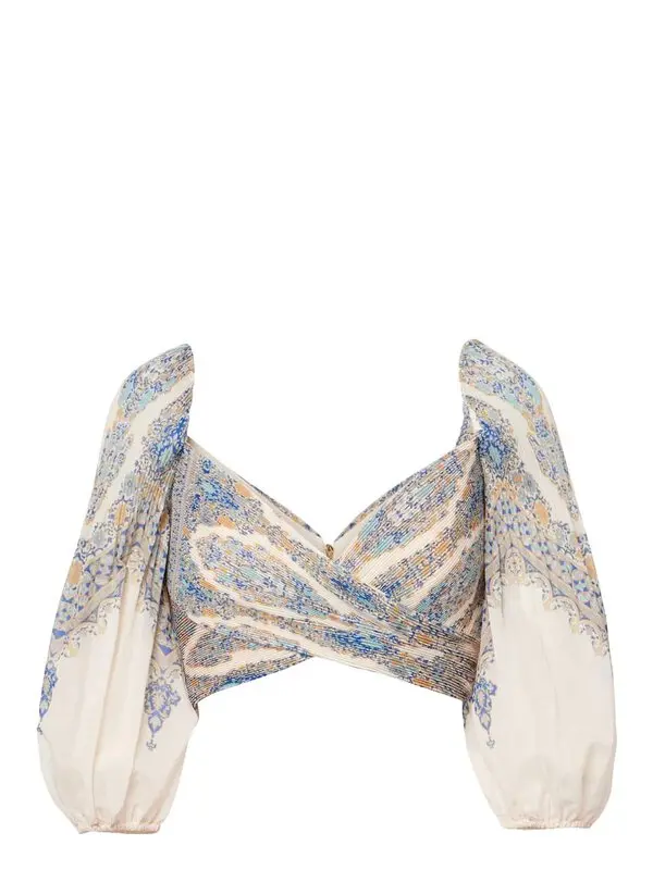 Zimmermann Paisley Puff-sleeve Crop Top - Blue