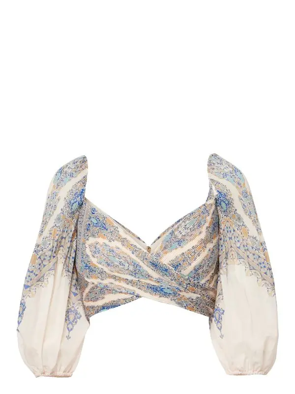 Zimmermann Paisley Puff-sleeve Crop Top - Blue